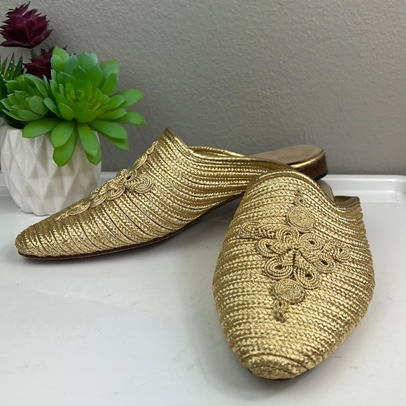Carrie Forbes | Shoes | Carrie Forbes Braided Gold Pointed Mule Flats Metallic 8 | Poshmark